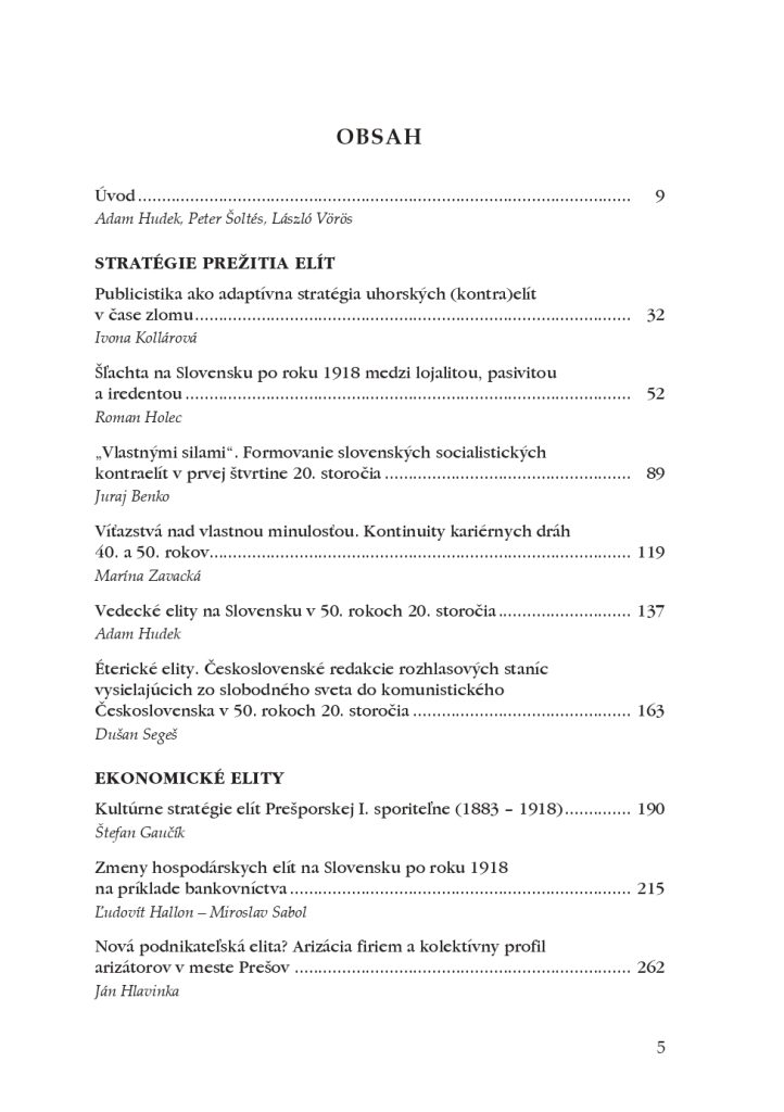 Elity a kontraelity na slovensku v 19. a 20. storočí – Historický ústav SAV, v. v. i.